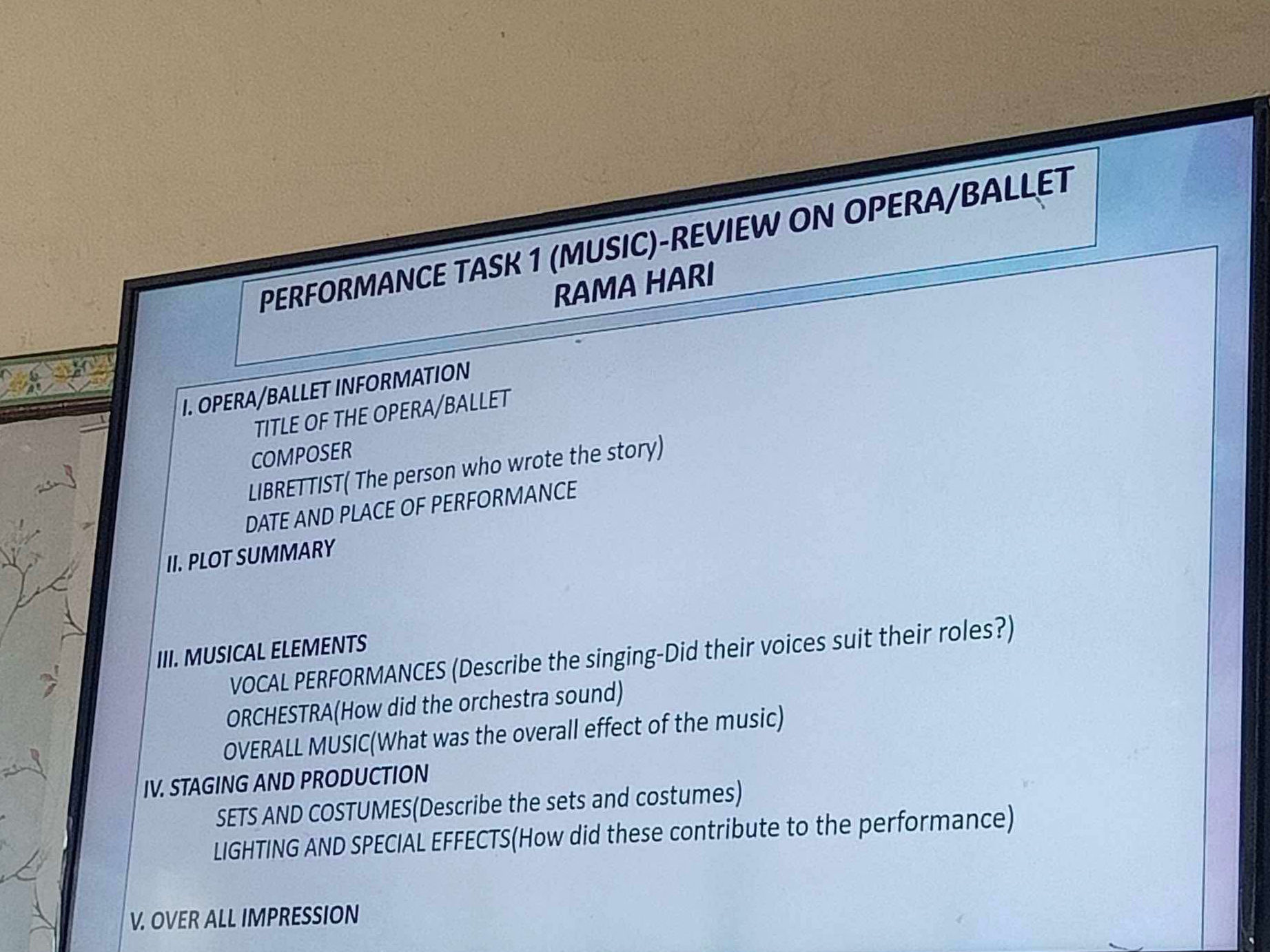 PERFORMANCE TASK 1 (MUSIC)-REVIEW ON | StudyX
