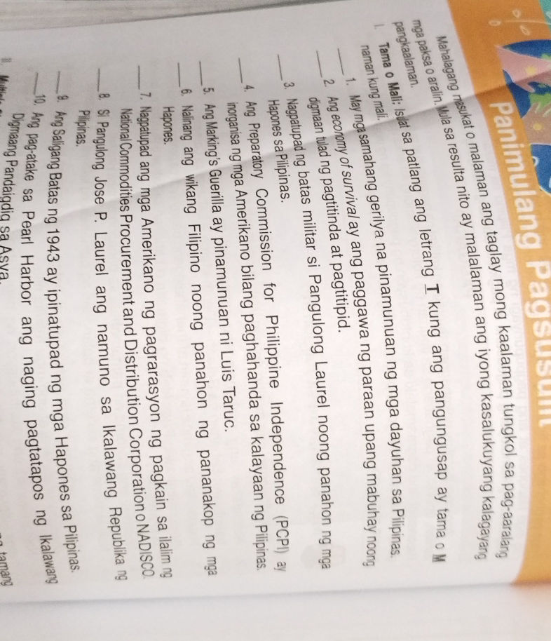 Tama o Mali: Isulat sa patlang ang letrang T | StudyX