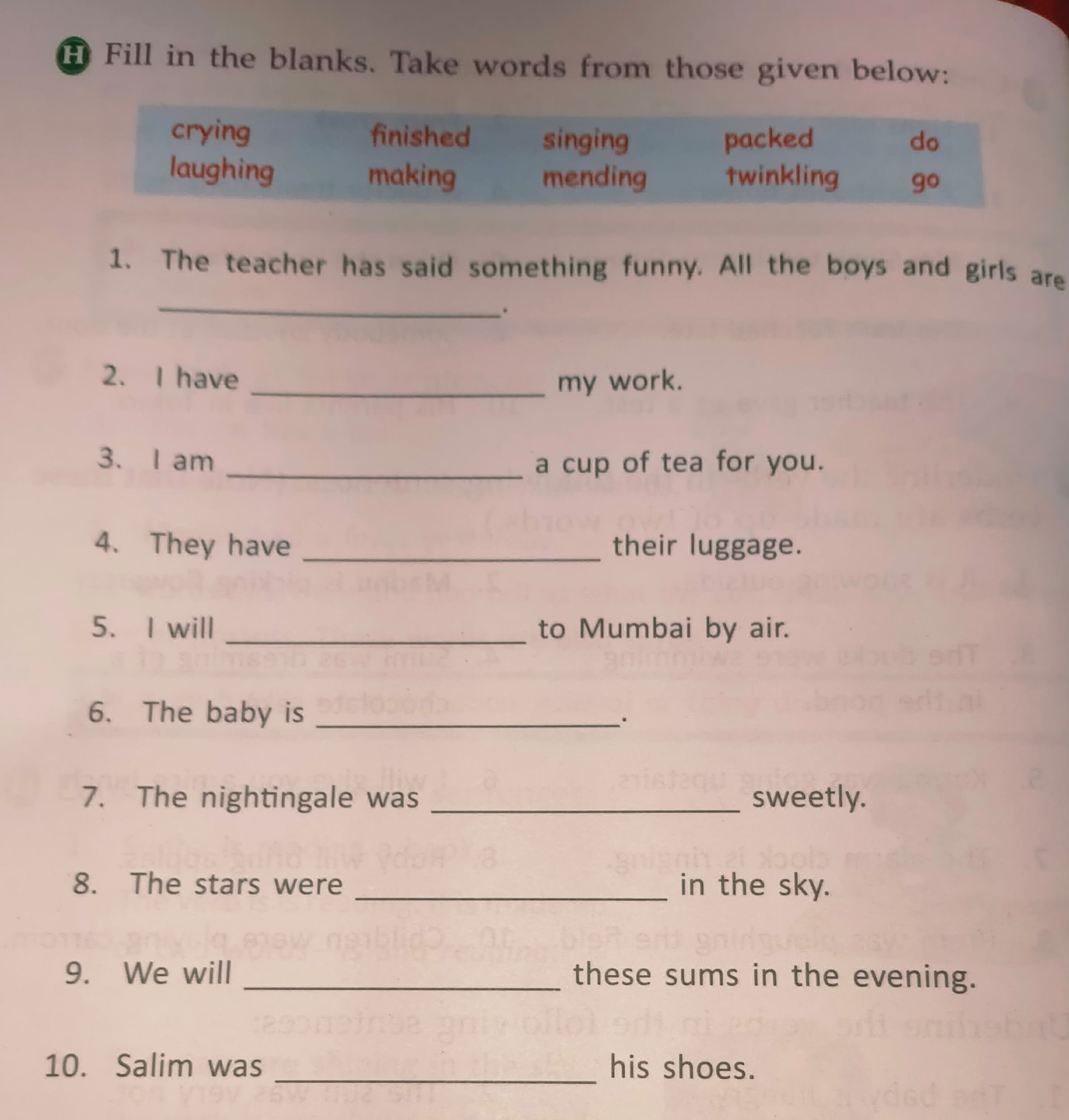 Fill in the blanks. Take words from those | StudyX