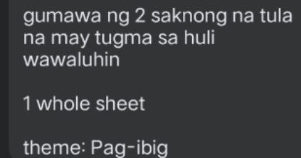 gumawa ng 2 saknong na tula na may tugma sa | StudyX