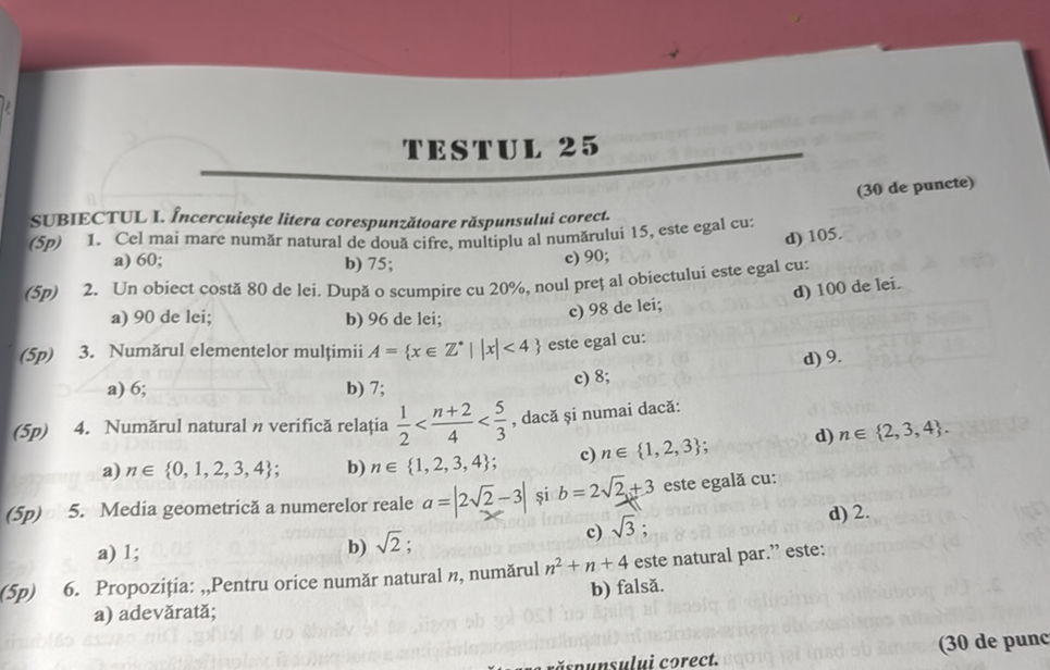 1. Cel mai mare număr natural de două cifre, | StudyX