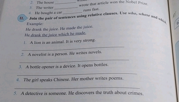 II. Join the pair of sentences using | StudyX