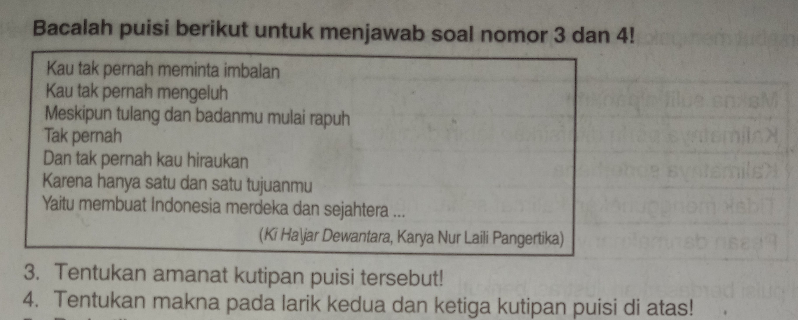 Bacalah puisi berikut untuk menjawab soal | StudyX