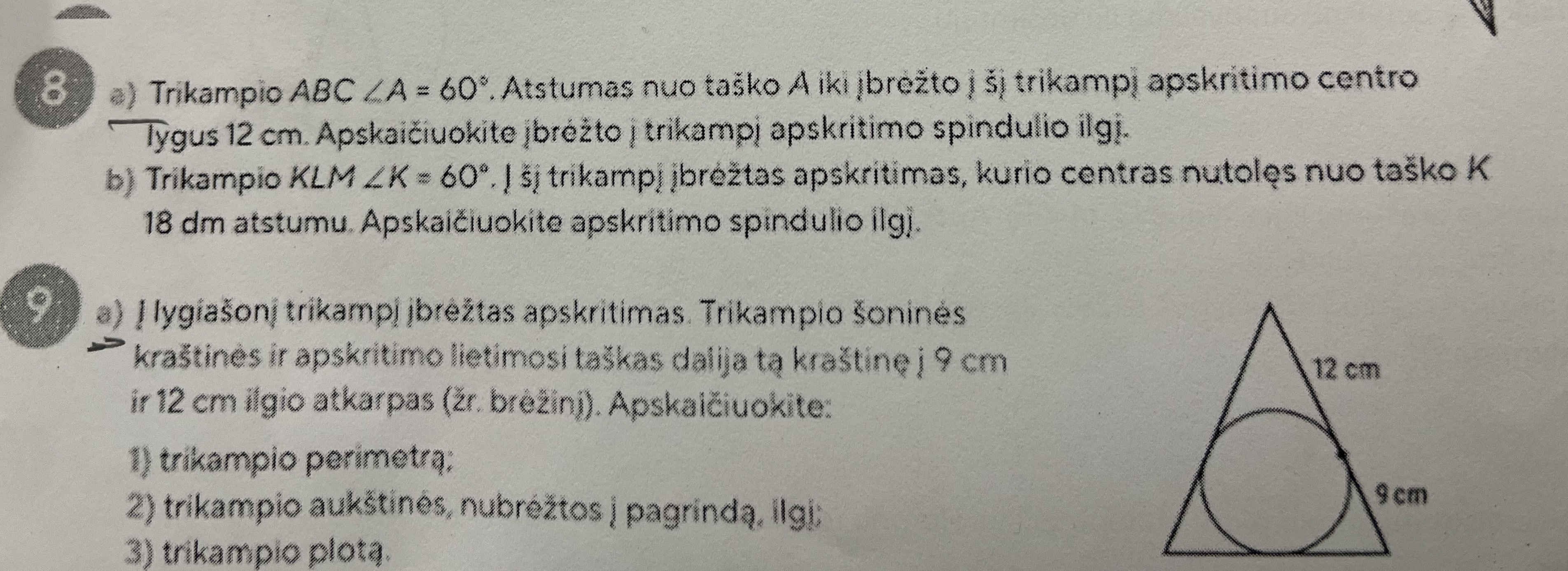 8 a) Trikampio ABC ∠A = 60°. Atstumas nuo | StudyX