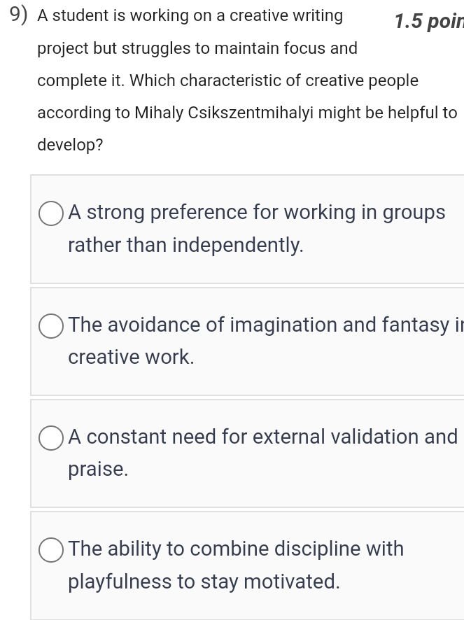 9) A student is working on a creative | StudyX