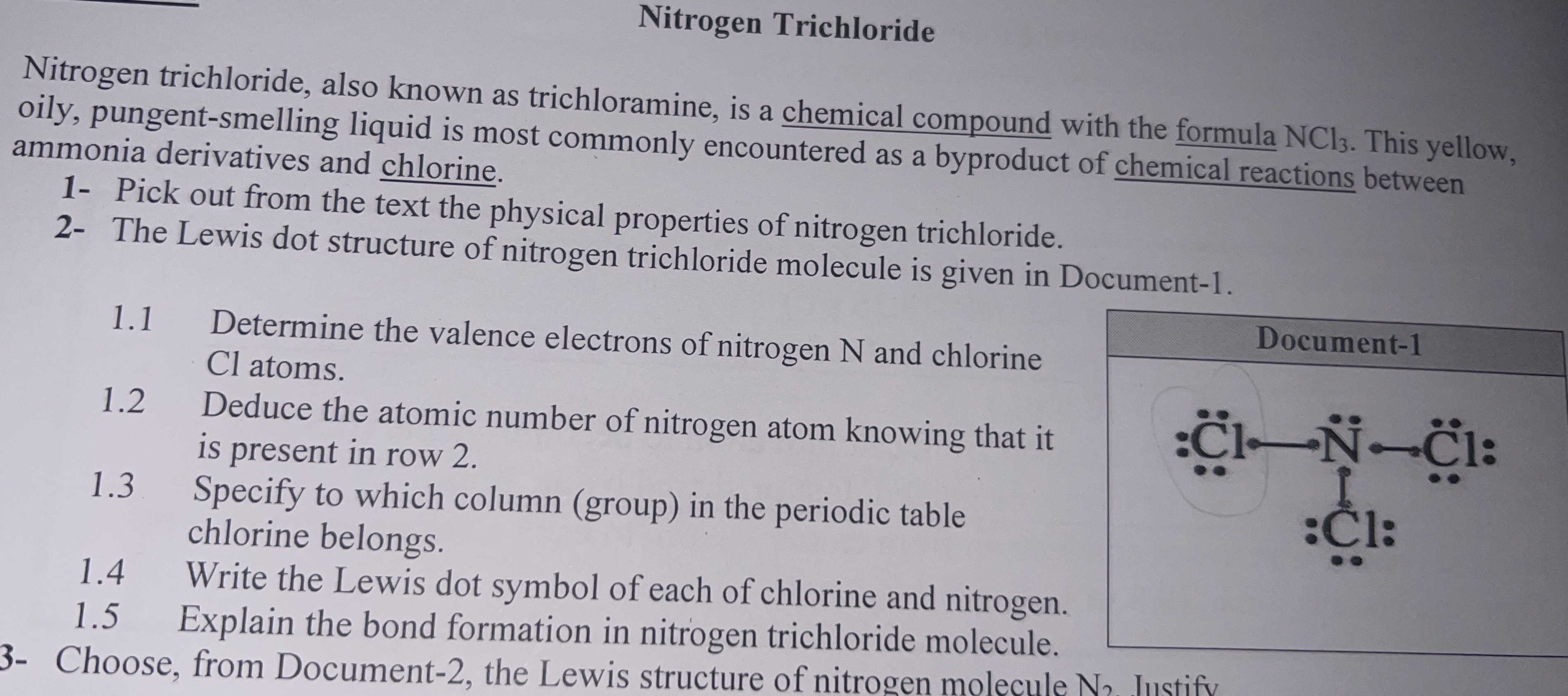 Nitrogen trichloride, also known as | StudyX