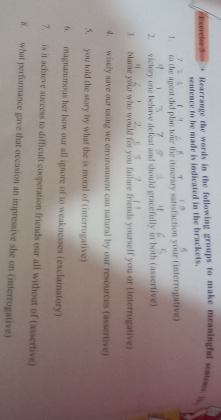 Rearrange the words in the following groups | StudyX