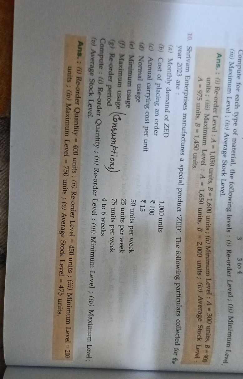 Compute for each type of material, the | StudyX