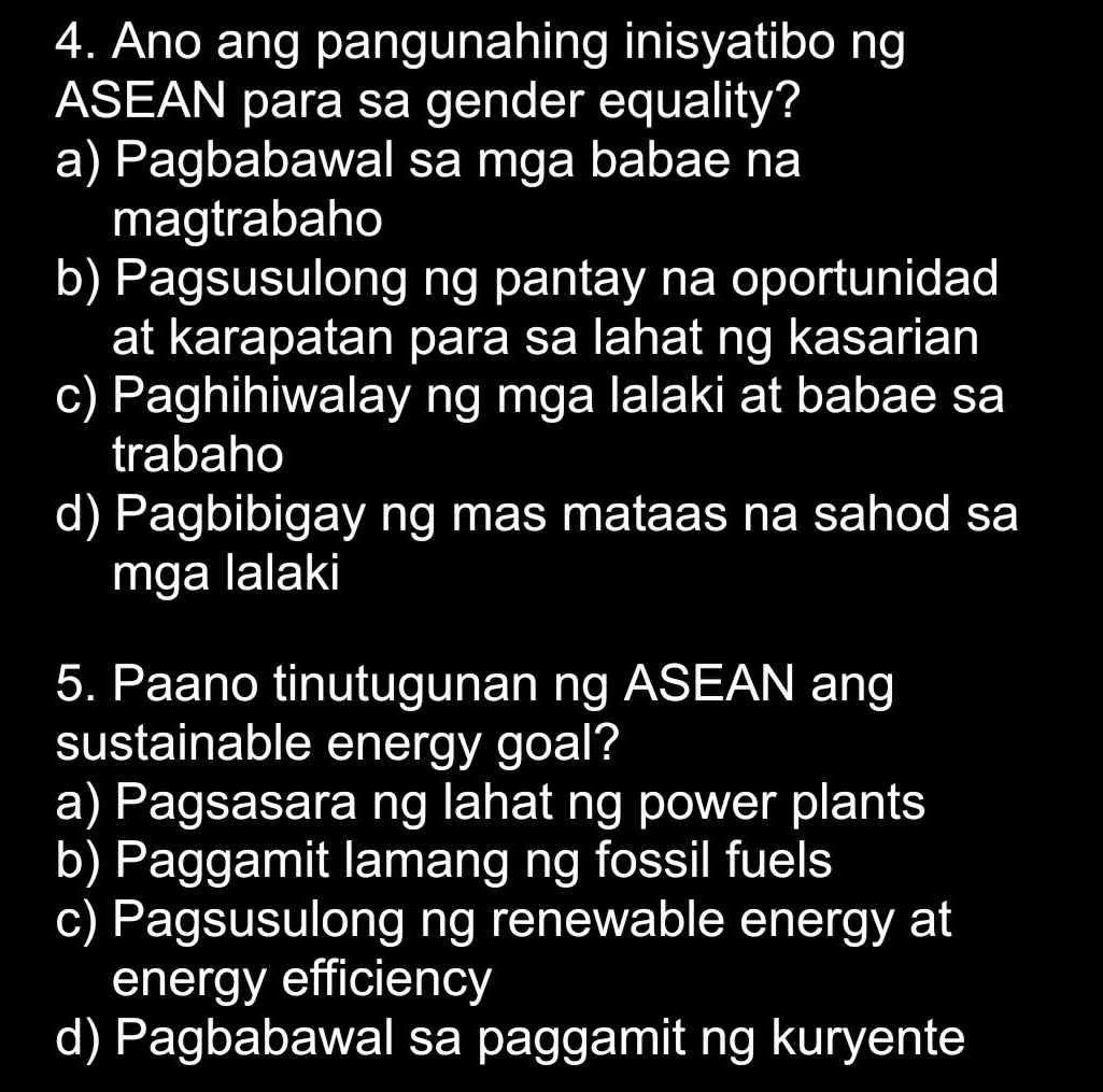 4. Ano ang pangunahing inisyatibo ng ASEAN | StudyX