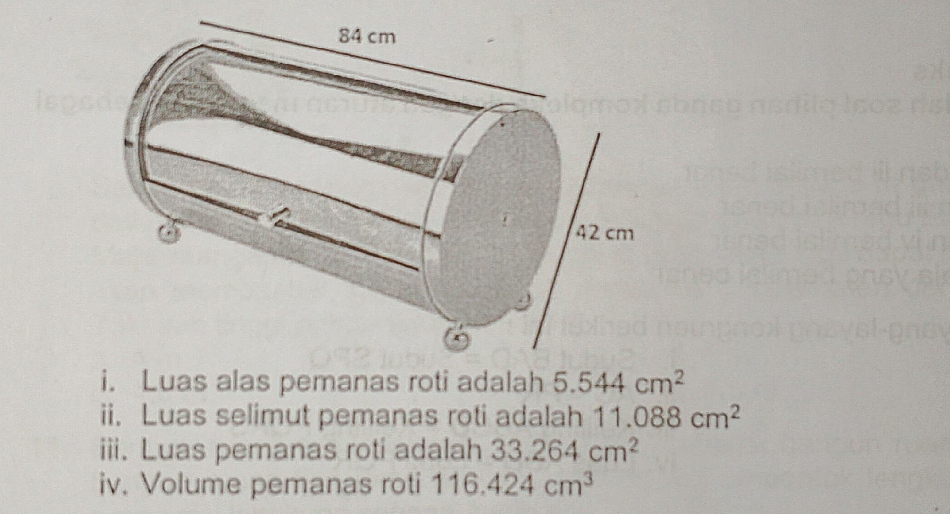 i. Luas alas pemanas roti adalah 5.544 cm² | StudyX