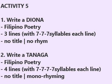 1. Write a DIONA - Filipino Poetry - 3 lines | StudyX