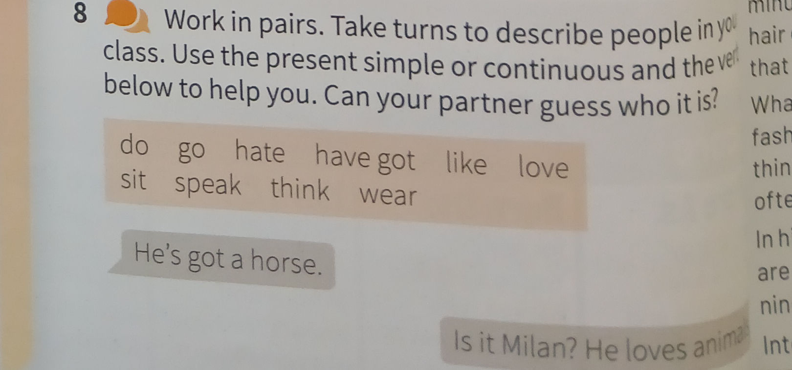 Work in pairs. Take turns to describe people | StudyX