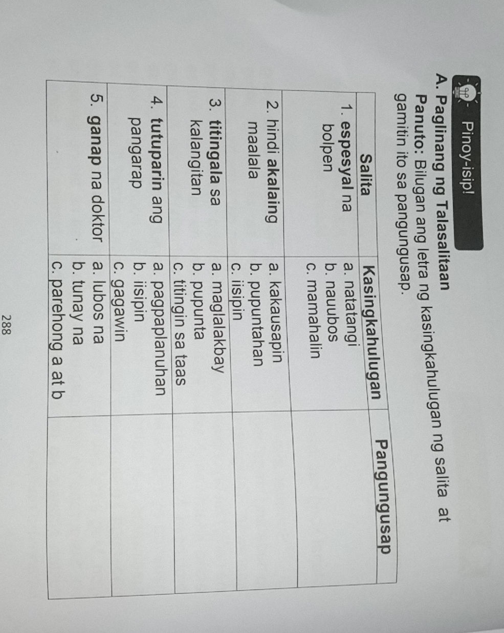 A. Paglinang ng Talasalitaan Panuto: Bilugan | StudyX