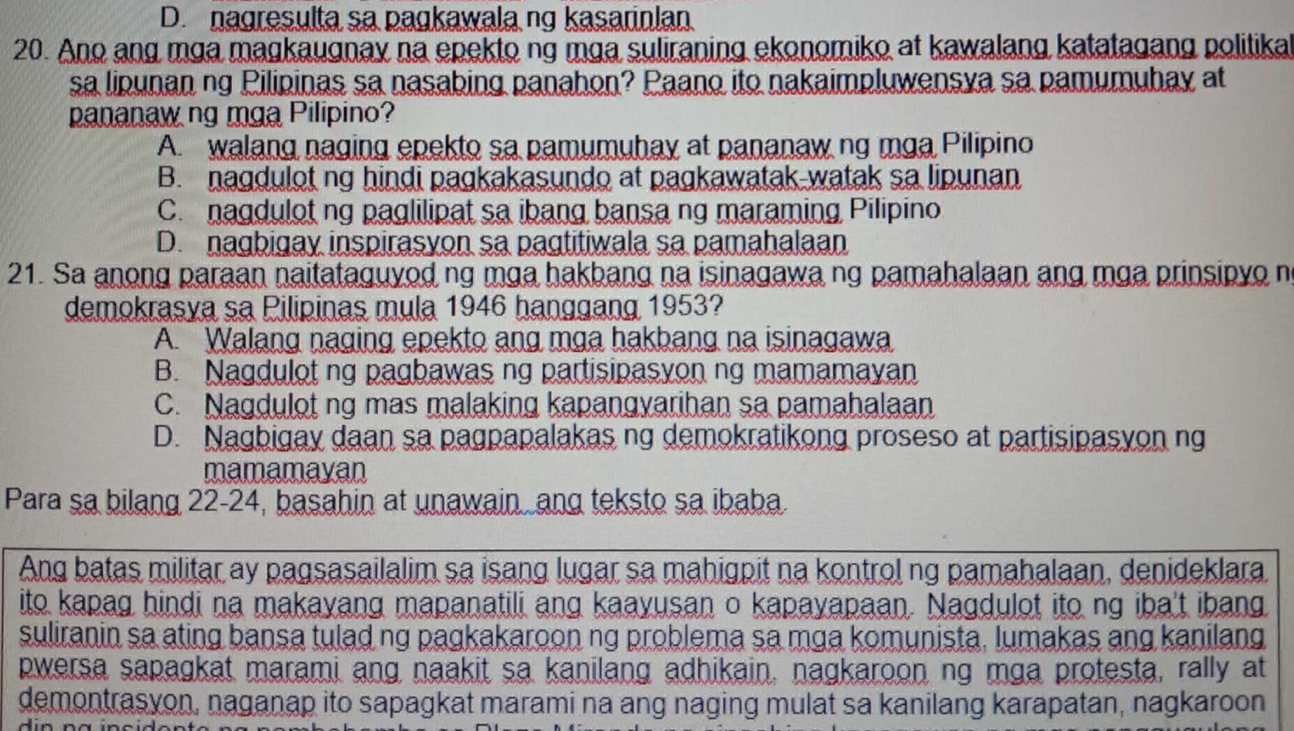 20. Ano ang mga magkaugnay na epekto ng mga | StudyX