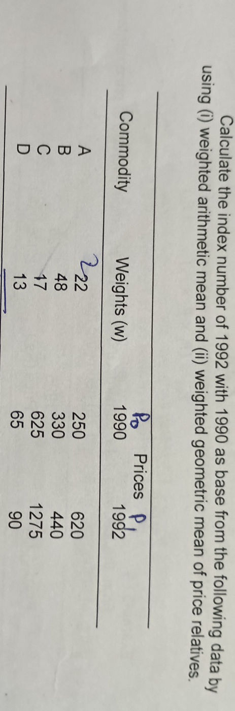 Calculate the index number of 1992 with 1990 | StudyX