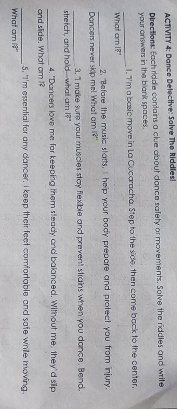 ACTIVITY 4: Dance Detective: Solve The | StudyX