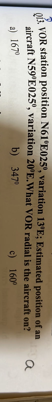Q13. VOR station position N61°E025°, | StudyX