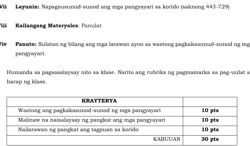 VII Layunin: Napagsusunud-sunod ang mga | StudyX