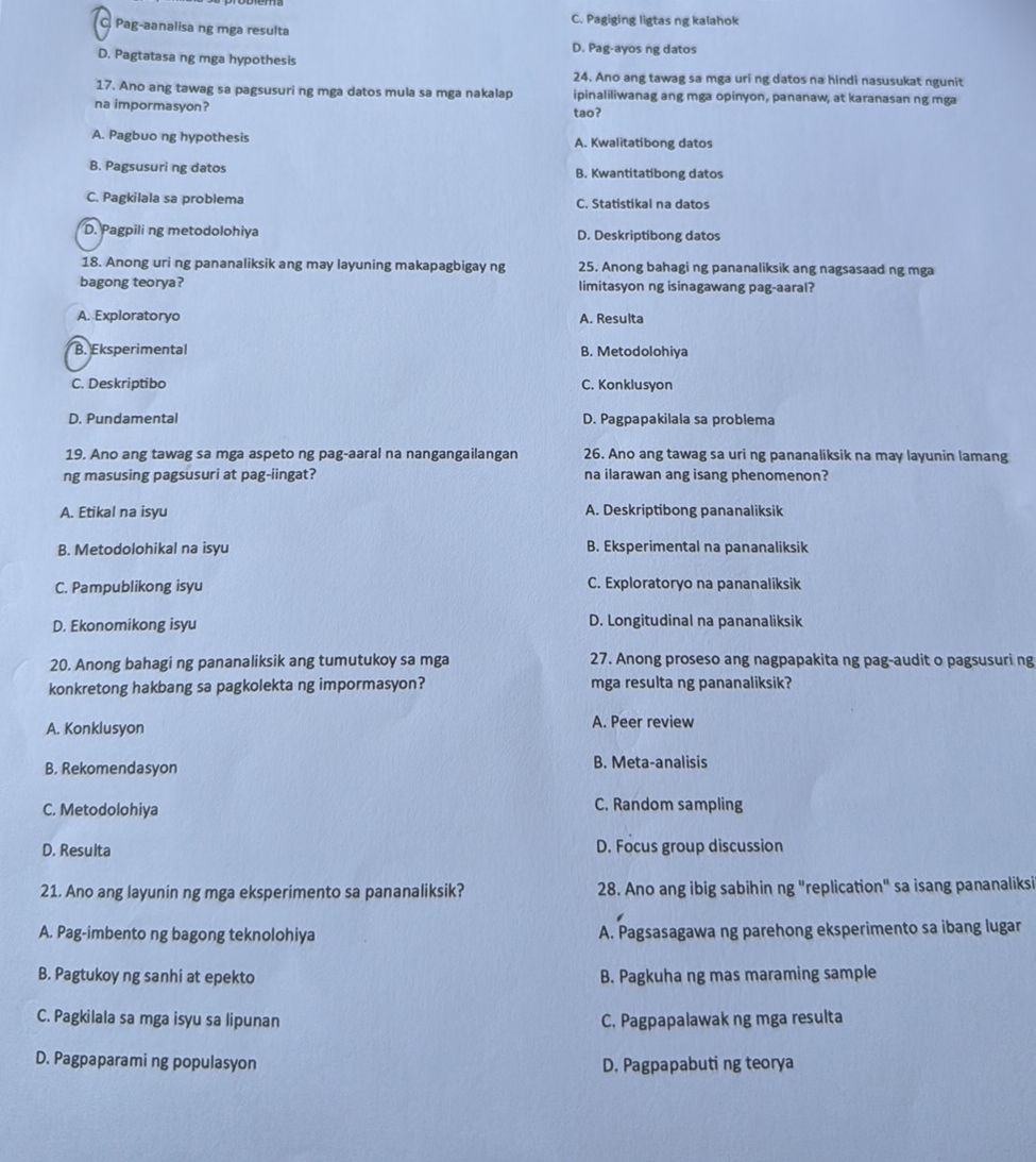 17. Ano ang tawag sa pagsusuri ng mga datos | StudyX