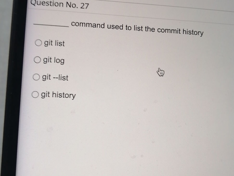command used to list the commit history git | StudyX