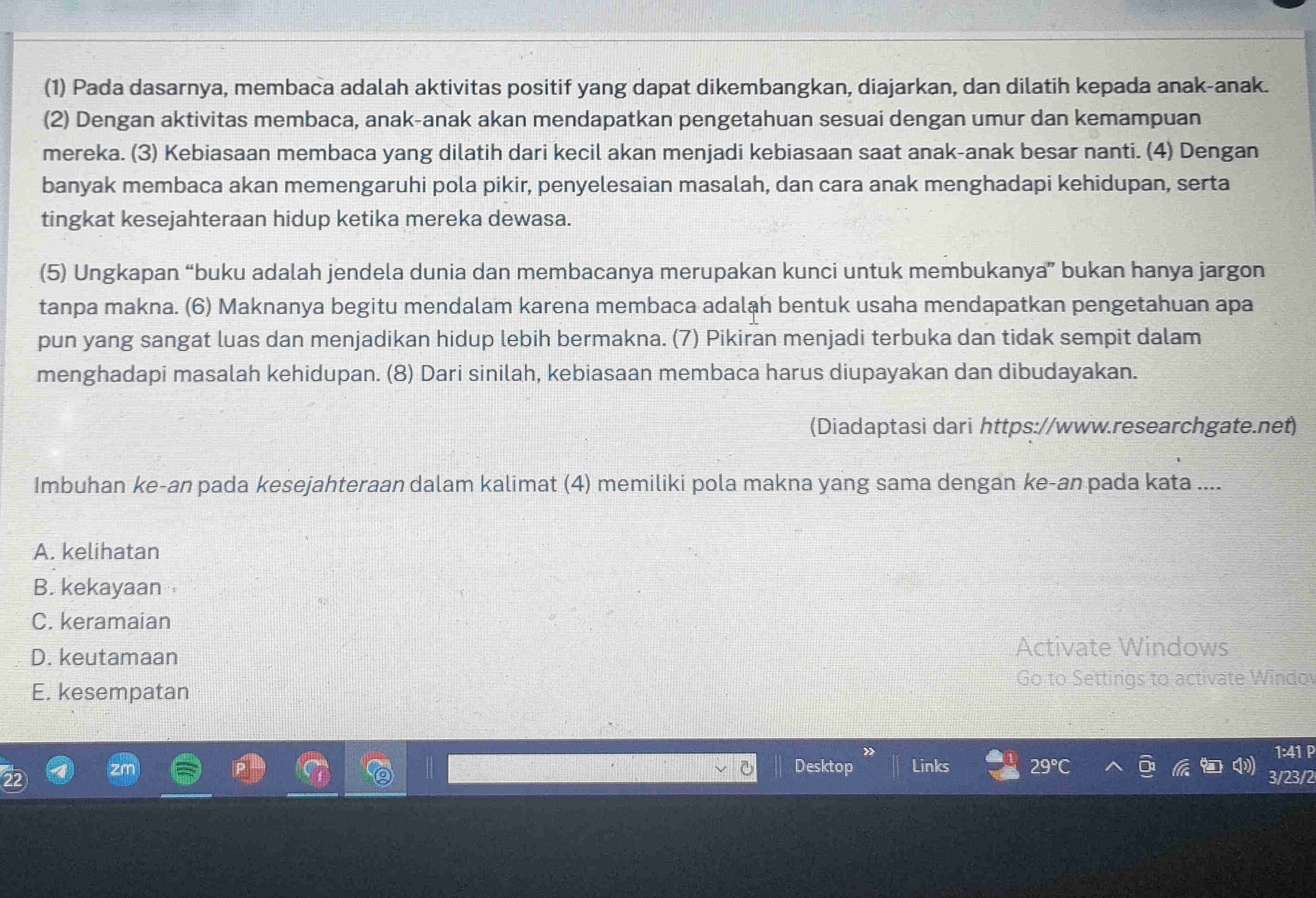 Imbuhan ke-an pada kesejahteraan dalam | StudyX