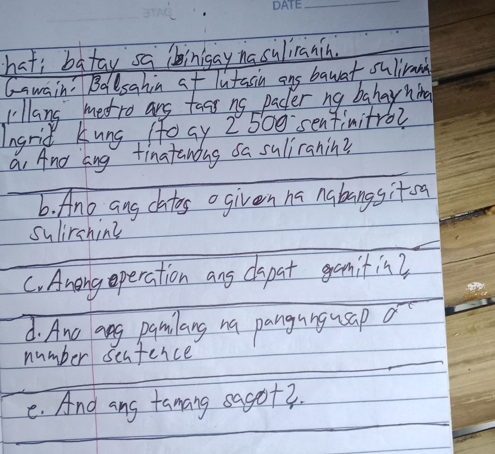 hati batay sa binigay na suliranih. Gawain: | StudyX