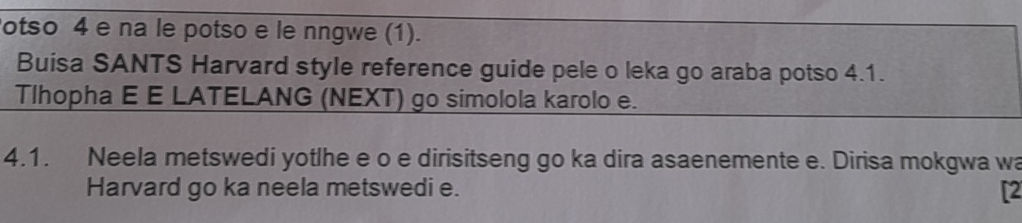 otso 4 e na le potso e le nngwe (1). Buisa | StudyX