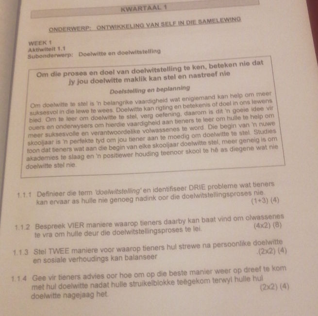 1.1.1 Definieer die term 'doelwitstelling'