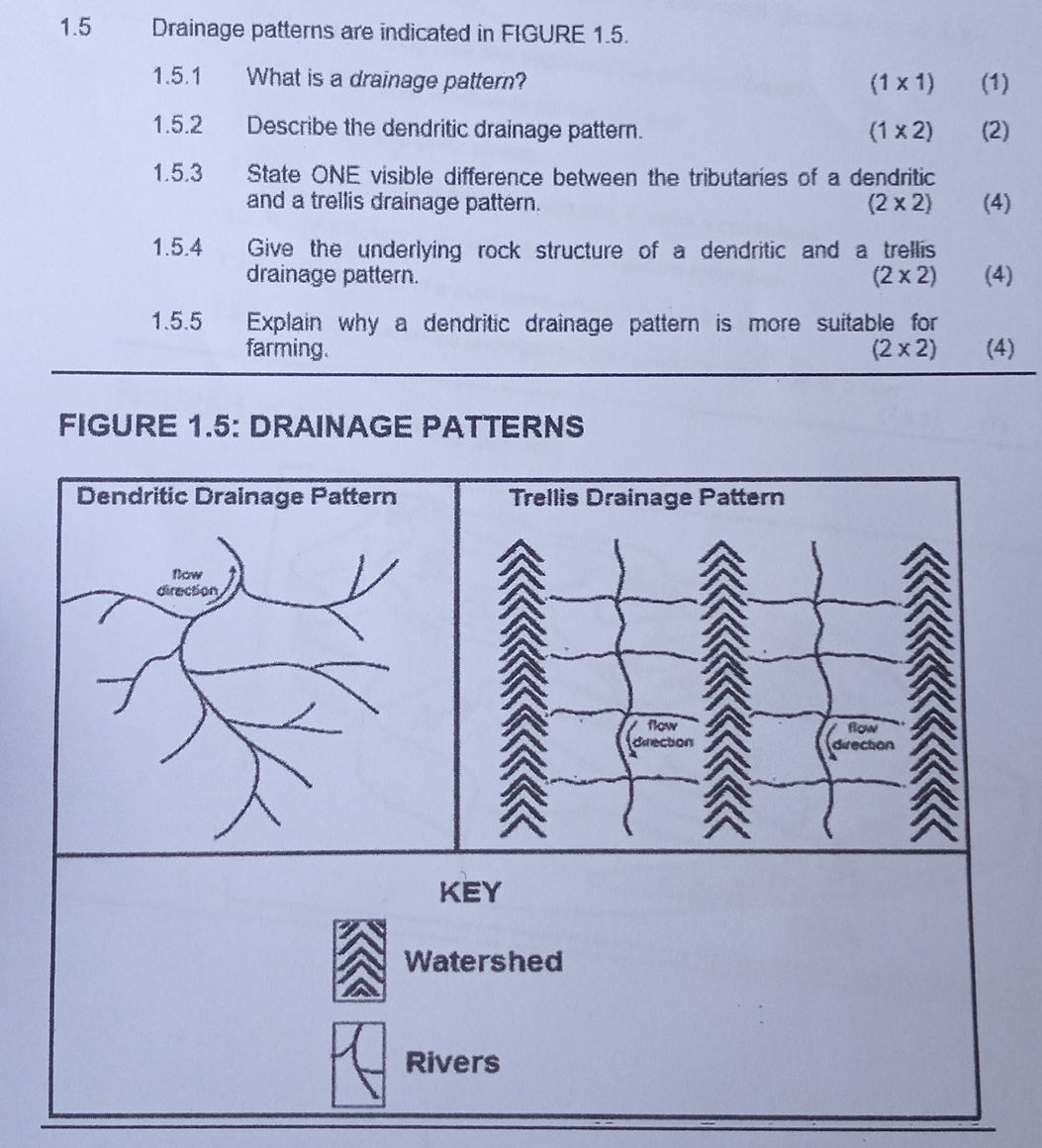 1.5 Drainage patterns are indicated in | StudyX
