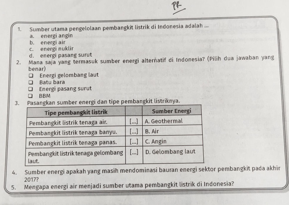 1. Sumber utama pengelolaan pembangkit | StudyX