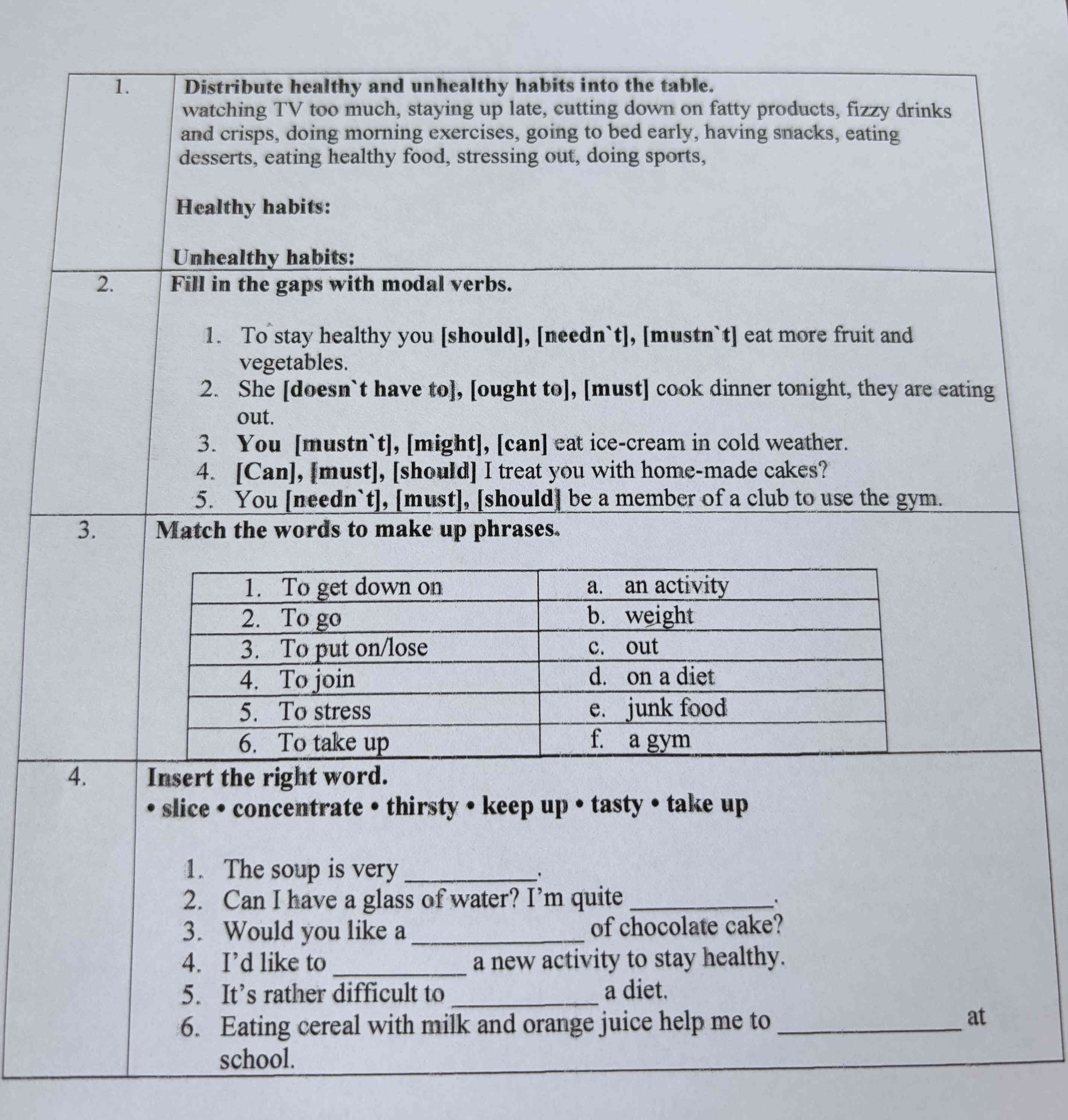 1. Distribute healthy and unhealthy habits | StudyX