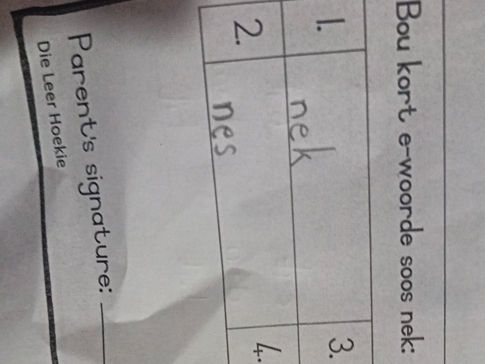 Bou kort e-woorde soos nek: | | | | StudyX