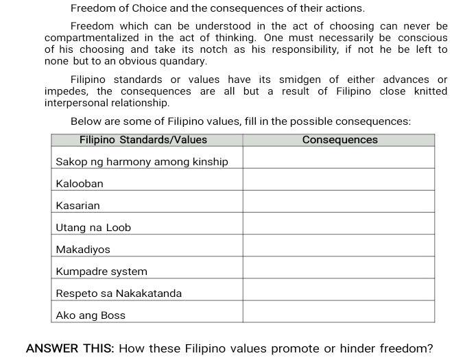 Below are some of Filipino values, fill in | StudyX