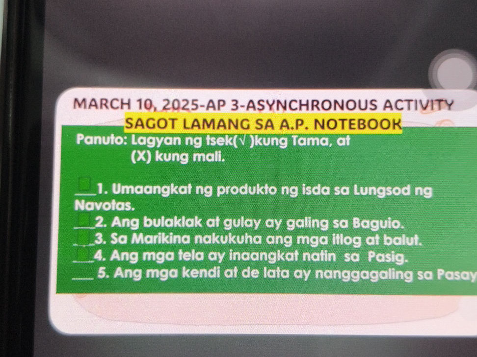 Panuto: Lagyan ng tsek(√)kung Tama, at (X) | StudyX