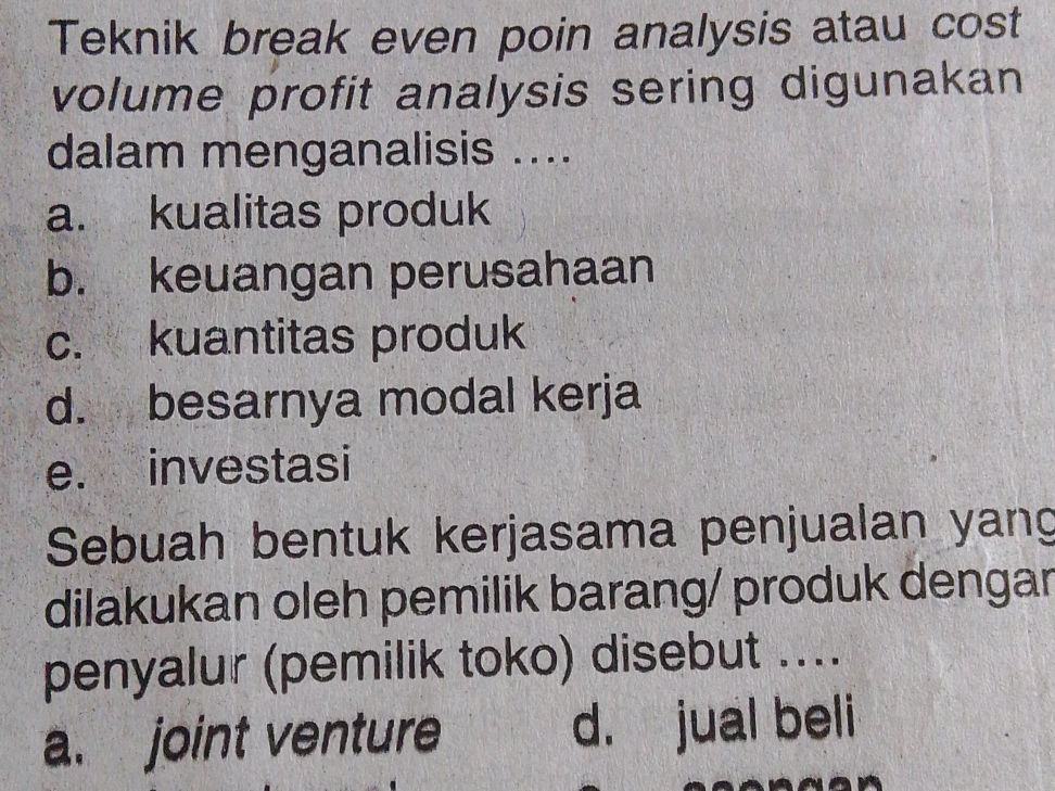 Teknik break even poin analysis atau cost | StudyX