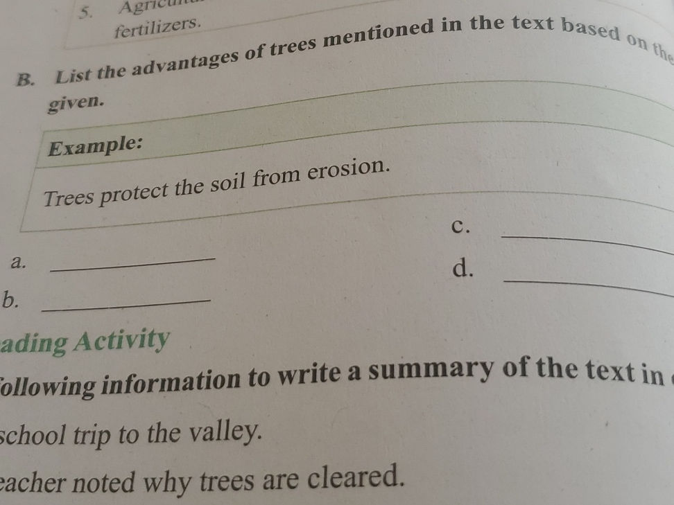 B. List the advantages of trees mentioned in | StudyX