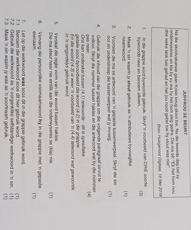 1. In die grappie word bywoorde gebruik. | StudyX