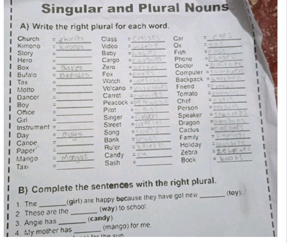 A) Write the right plural for each word. | StudyX