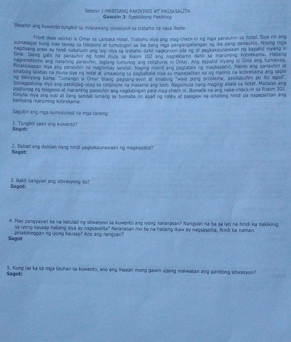 1. Tungkol saan ang kuwento? Sagot: 2. | StudyX