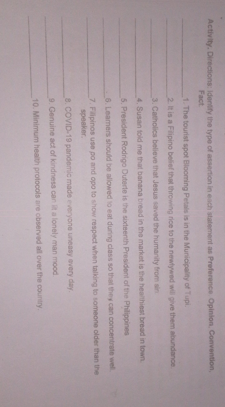 Activity. Directions: Identify the type of | StudyX