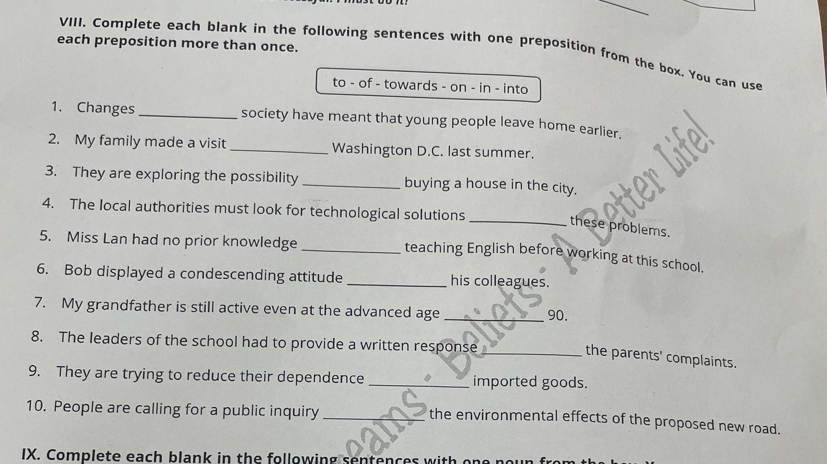 VIII. Complete each blank in the following | StudyX
