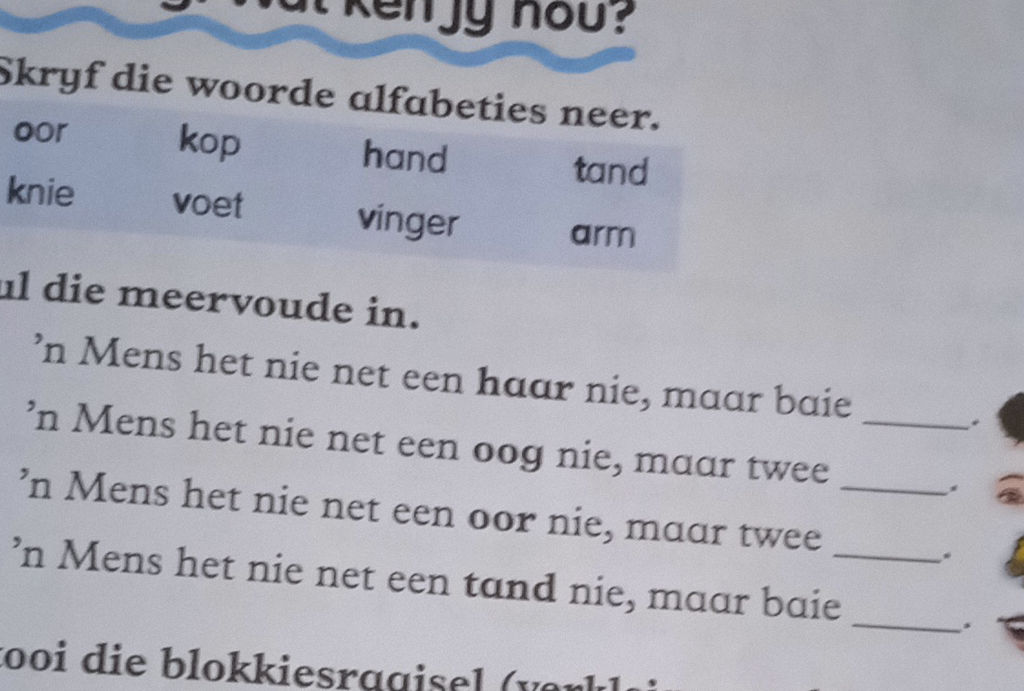 Skryf die woorde alfabeties neer. oor kop | StudyX