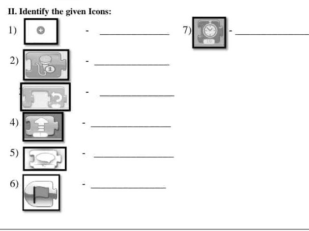 II. Identify the given Icons: 1) 2) 3) 4) 5) | StudyX