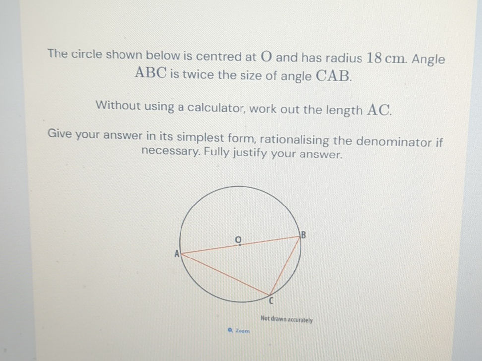 The circle shown below is centred at O and | StudyX
