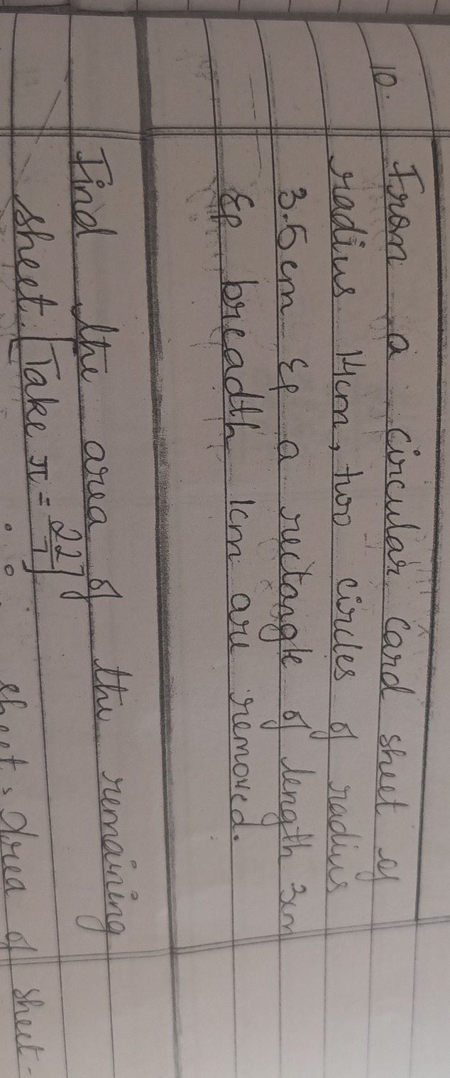 10. From a circular card sheet of radius | StudyX