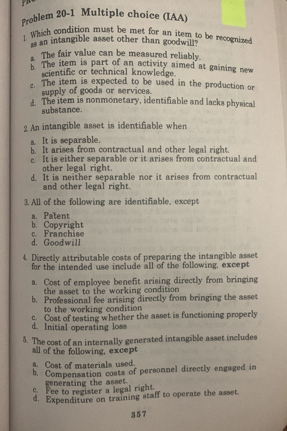 Problem 20-1 Multiple choice (IAA) 1. Which | StudyX
