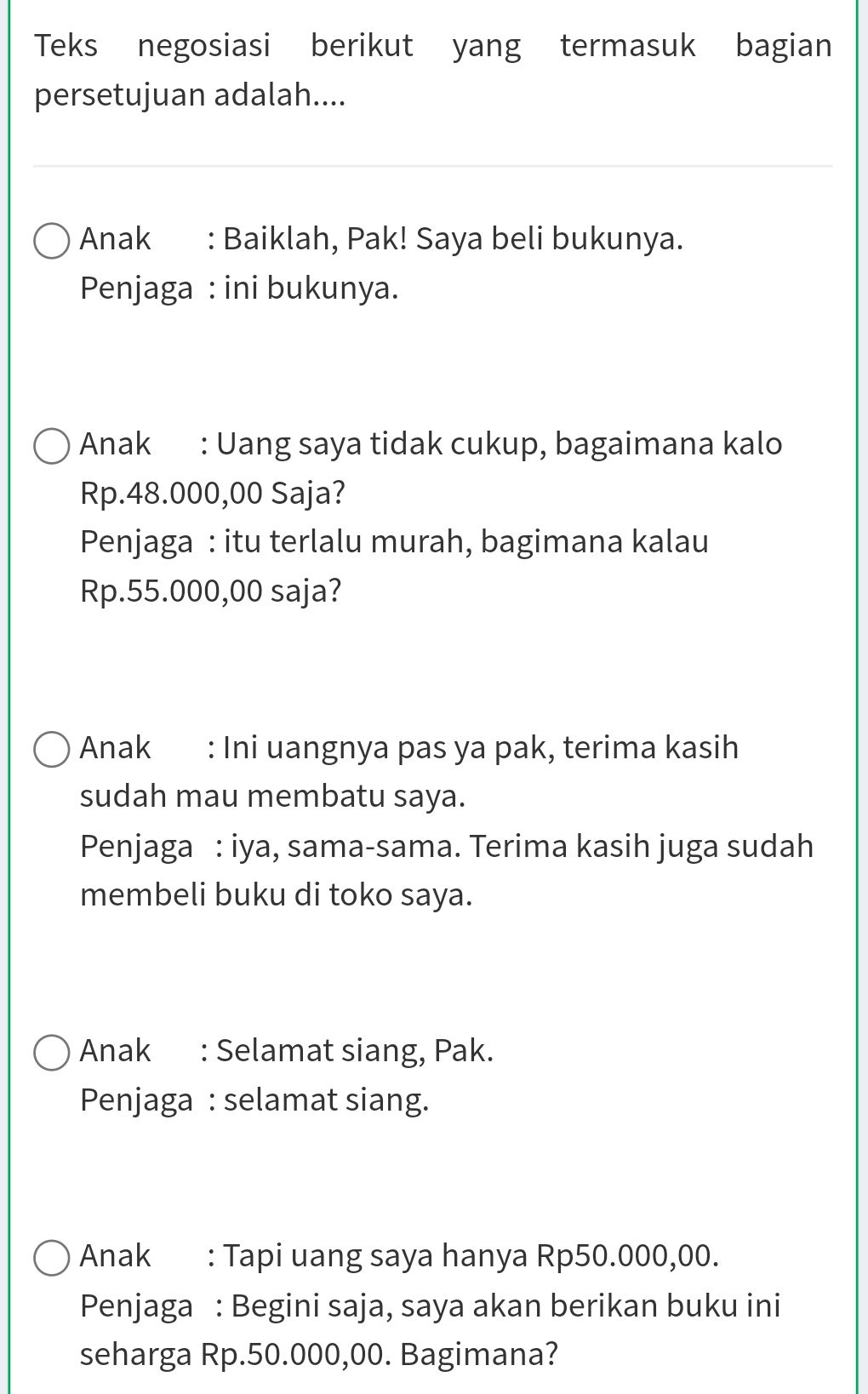 Teks negosiasi berikut yang termasuk bagian | StudyX