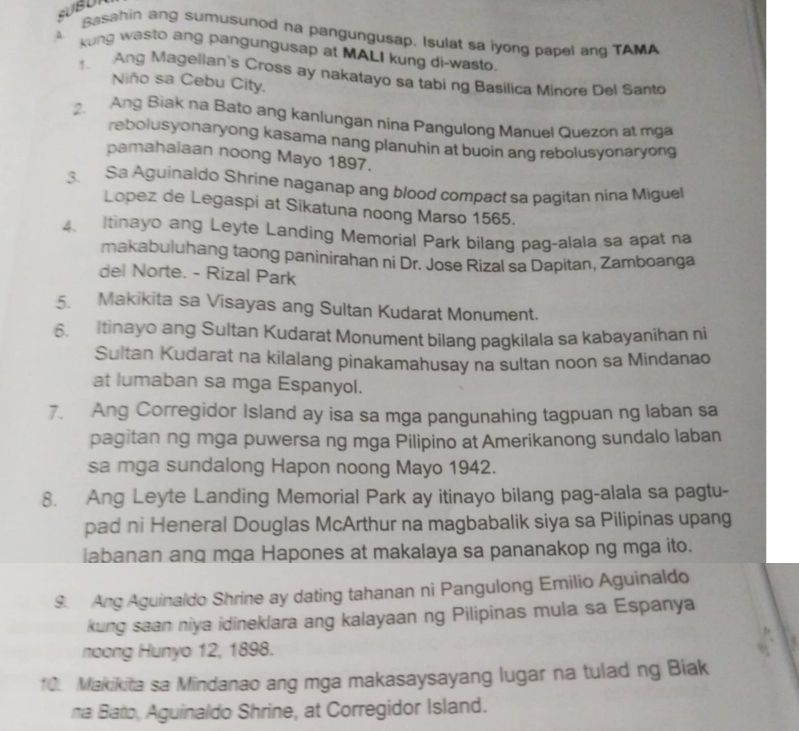 Basahin ang sumusunod na pangungusap. Isulat | StudyX