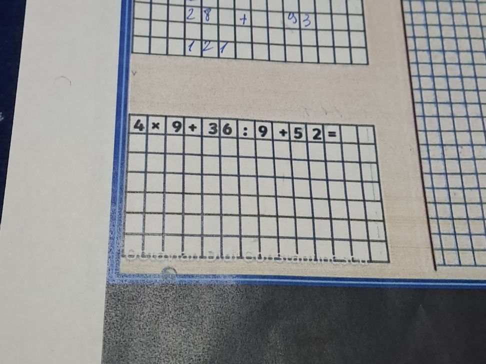 Order of operations: 4 x 9 + 36 / 9 + 52 | StudyX
