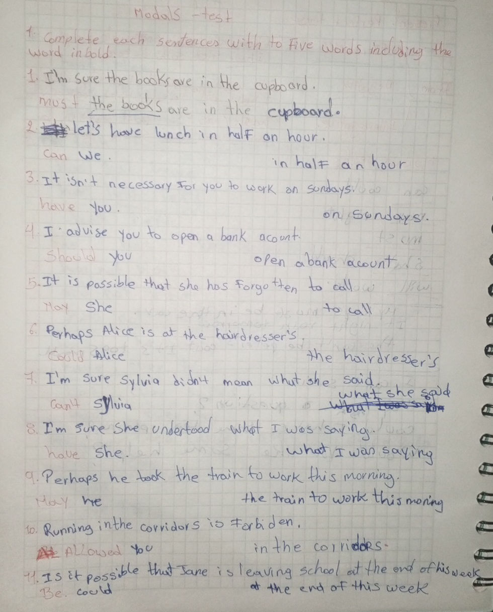 Modals - test 1. Complete each sentences | StudyX